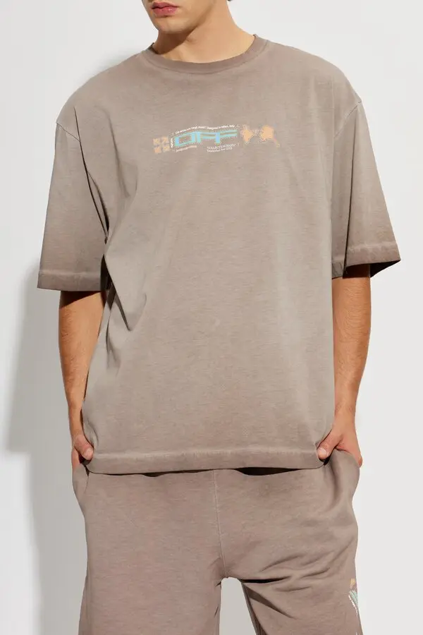 Off-White T-shirt With Print - Brown