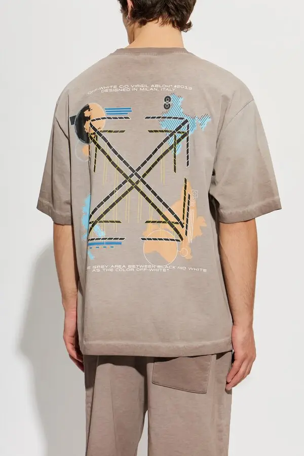 Off-White T-shirt With Print - Brown