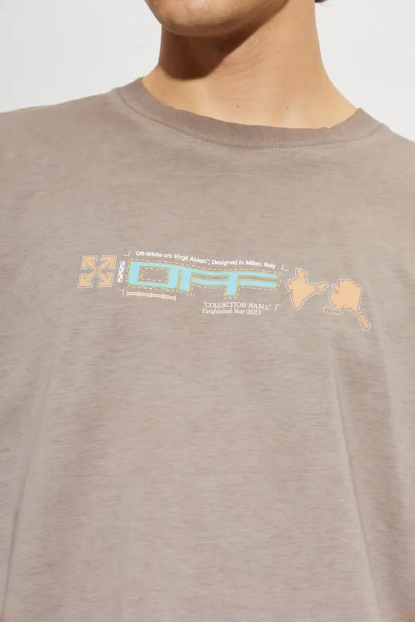 Off-White T-shirt With Print - Brown