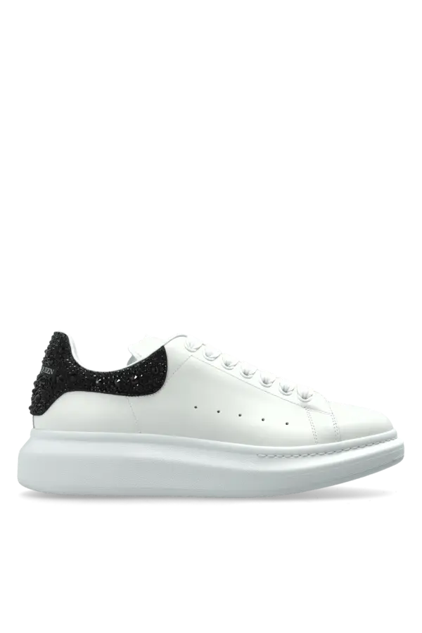 Alexander McQueen Leather Sports Shoes With Shimmering Crystals - White