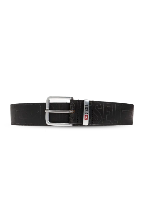 DIESEL® Leather Belt ‘ Logo B-biscotto - Black
