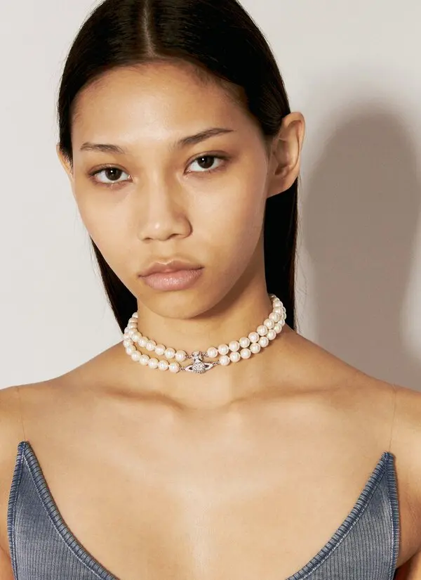 VIVIENNE WESTWOOD Graziella Pearl Choker Necklace - Silver