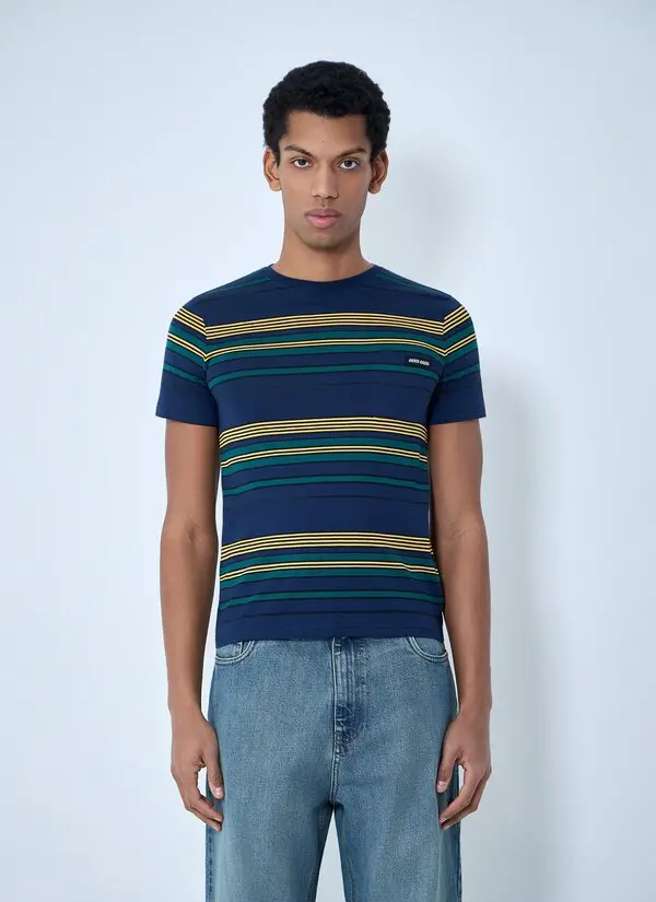 Miu Miu Striped Cotton Jersey T-shirt - Blue