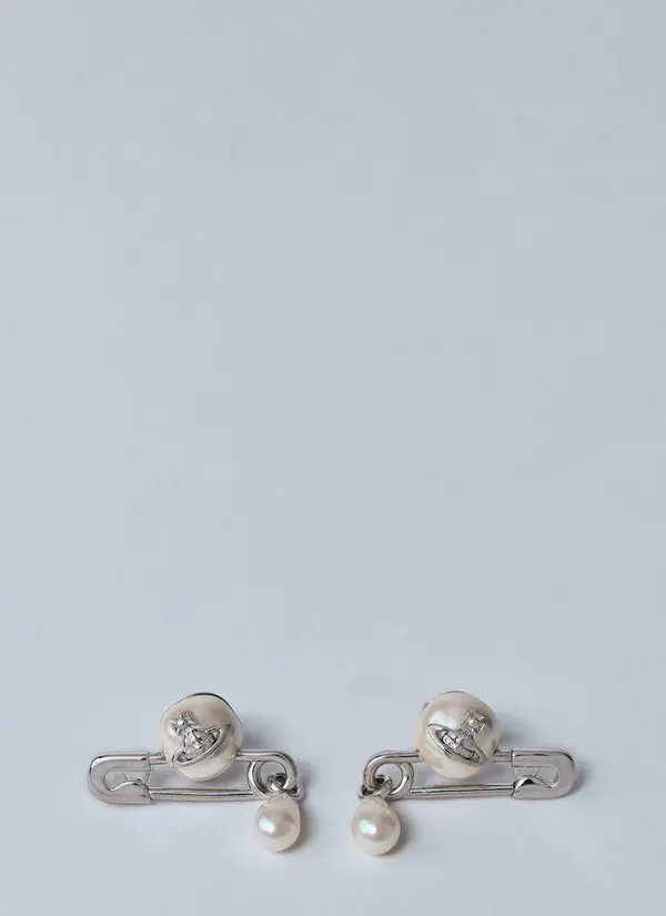 VIVIENNE WESTWOOD Claude Small Stud Earrings With Pearl And Safety Pin Detail - Silver