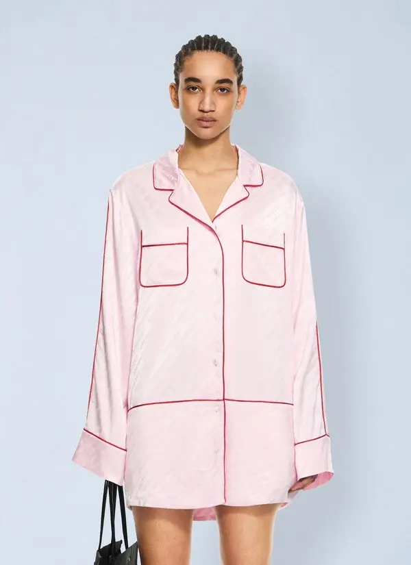 Off-White Jacquard Satin New Roxy Pajama Dress - Pink