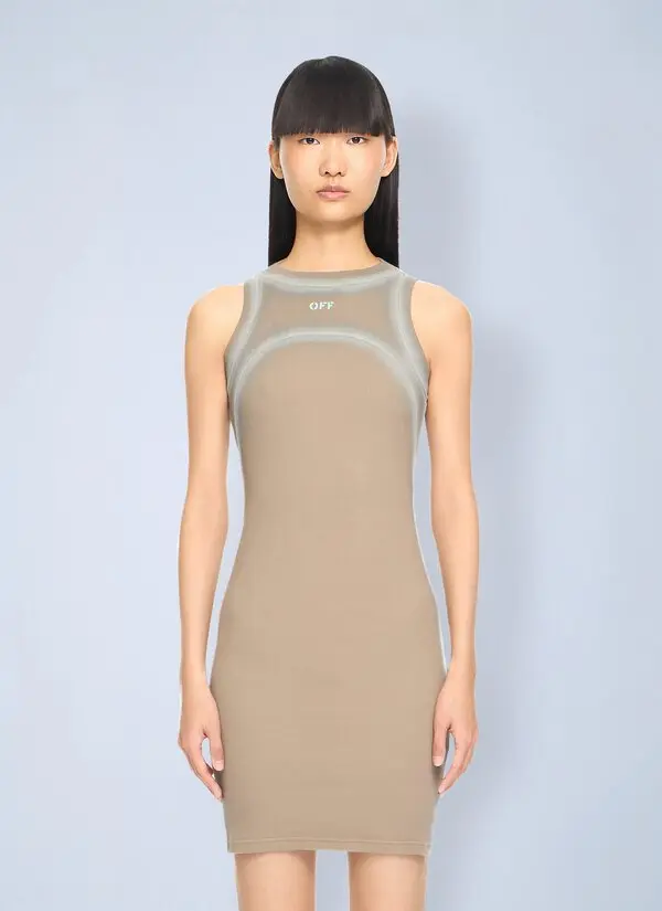 Off-White Spray Off Stamp Ribbed Round Dress