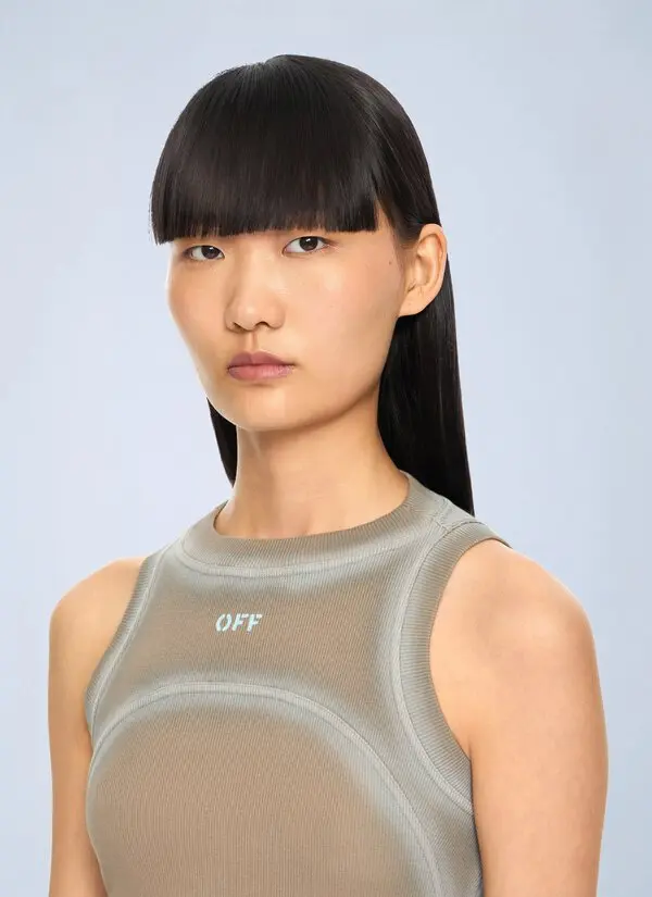Off-White Spray Off Stamp Ribbed Round Dress