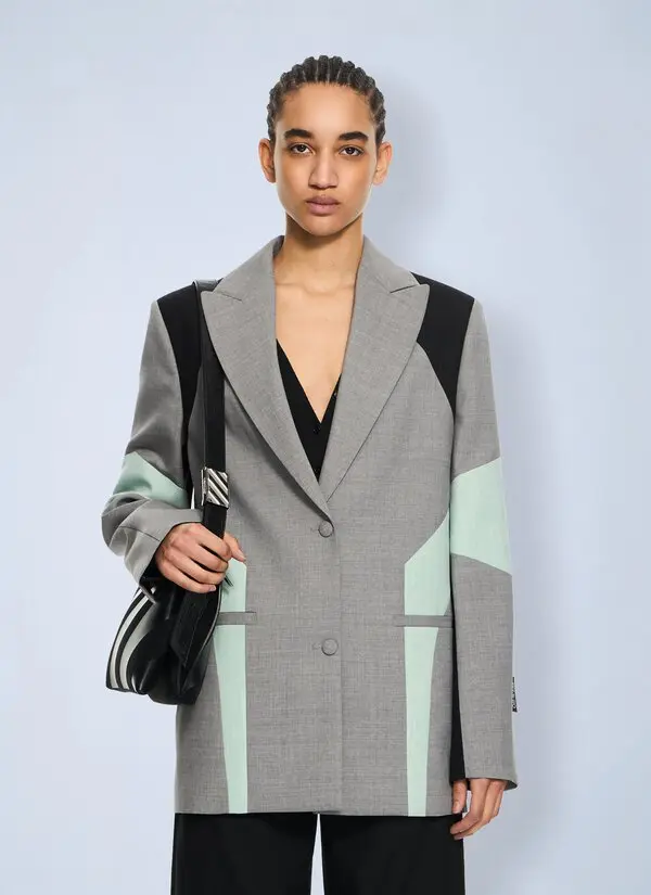 Off-White Stretch Color Block Blazer - Gray