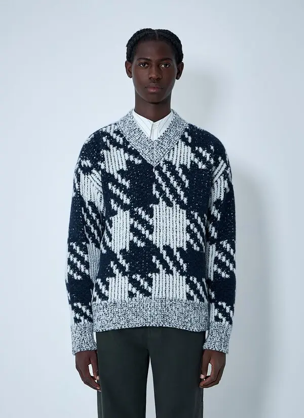 Dries Van Noten Check Wool-blend Sweater - White
