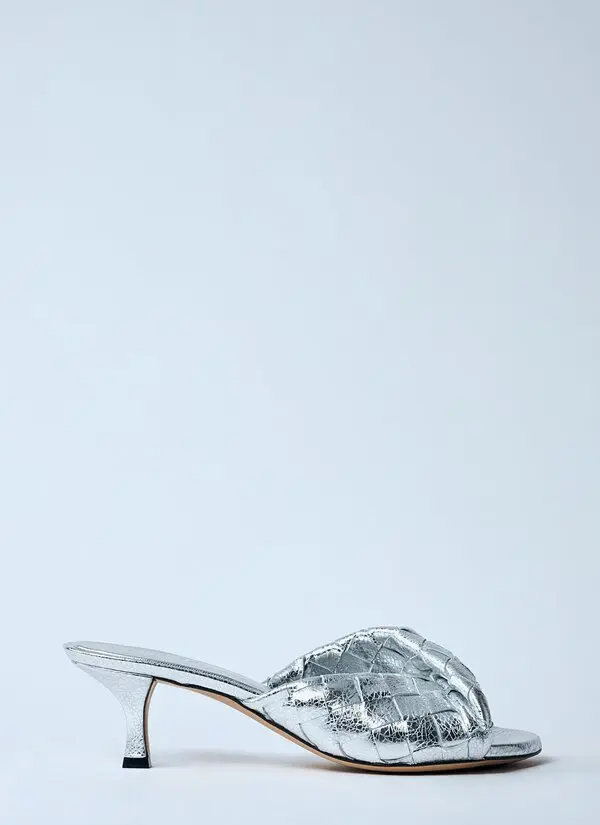 Bottega Veneta Blink Heeled Mules - Silver