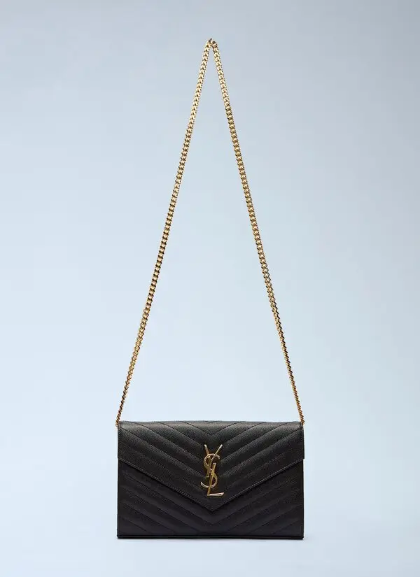 Saint Laurent Cassandre Matelassé Chain Wallet - Black