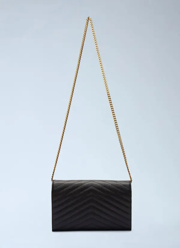 Saint Laurent Cassandre Matelassé Chain Wallet - Black