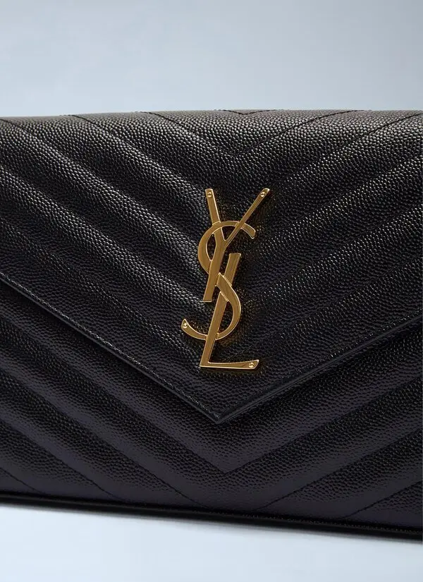 Saint Laurent Cassandre Matelassé Chain Wallet - Black