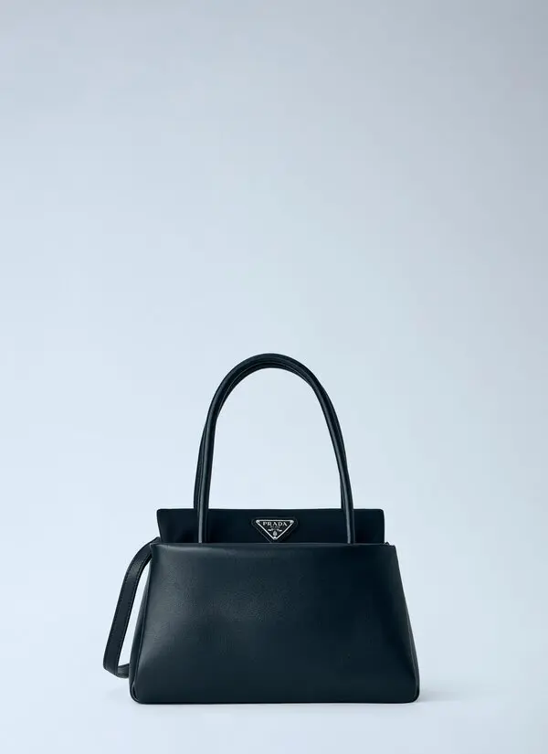 Prada Smooth Leather Handbag With Re-nylon Flap
