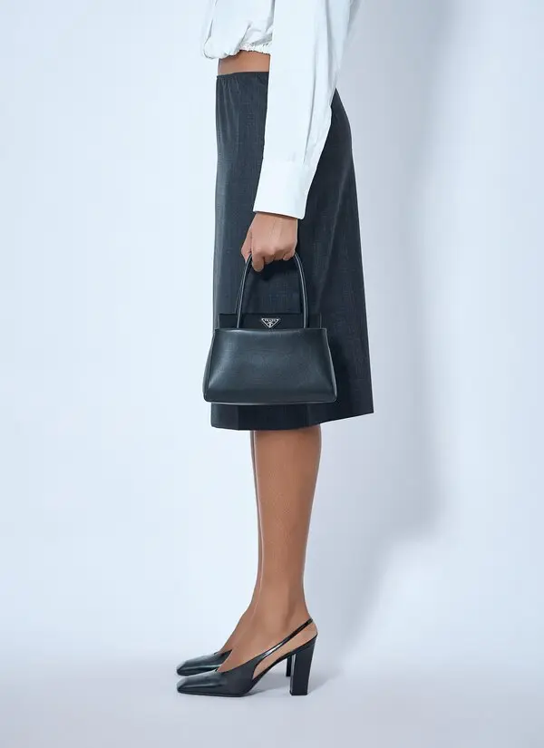Prada Smooth Leather Handbag With Re-nylon Flap