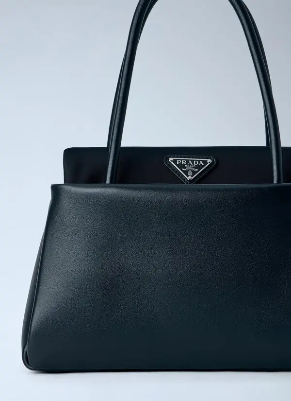 Prada Smooth Leather Handbag With Re-nylon Flap