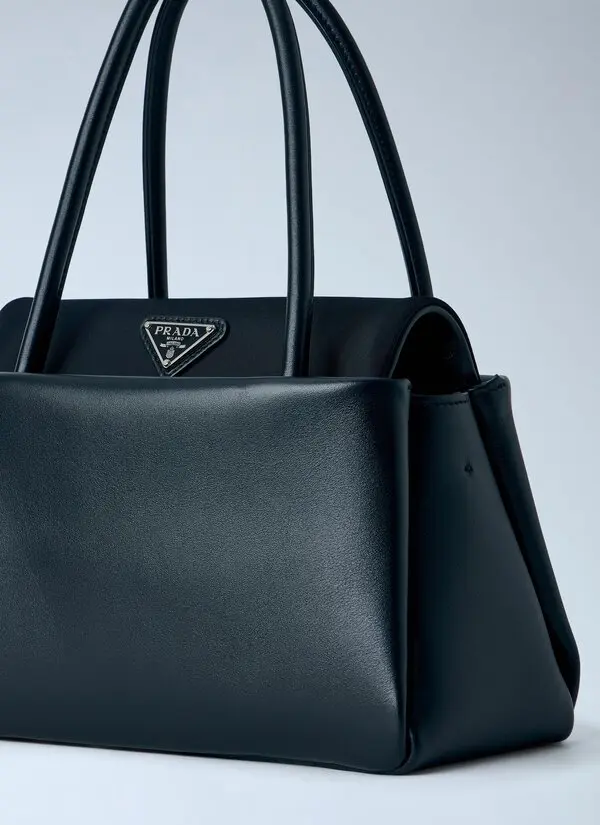 Prada Smooth Leather Handbag With Re-nylon Flap