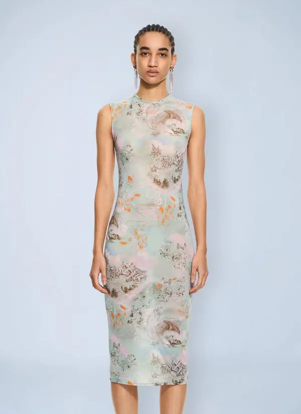 Off-White Light Jersey Storytelling Sleeveless Dress