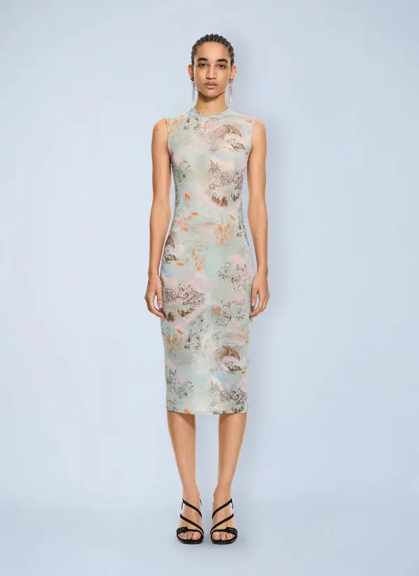 Off-White Light Jersey Storytelling Sleeveless Dress
