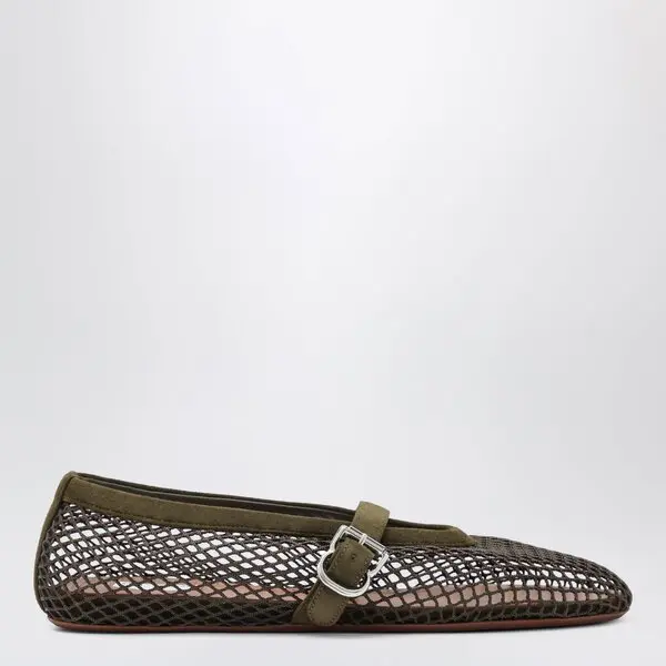 Alaïa Flat Ballerinas In Mesh And Suede Leather - Green