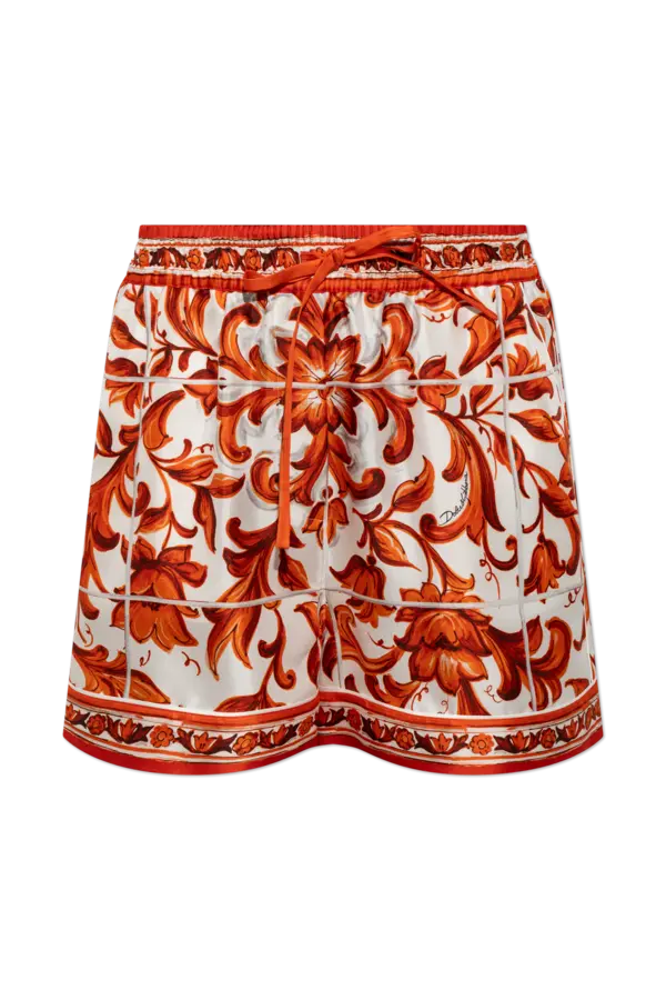 Dolce & Gabbana Silk Shorts With ‘majolica’ Print - Orange