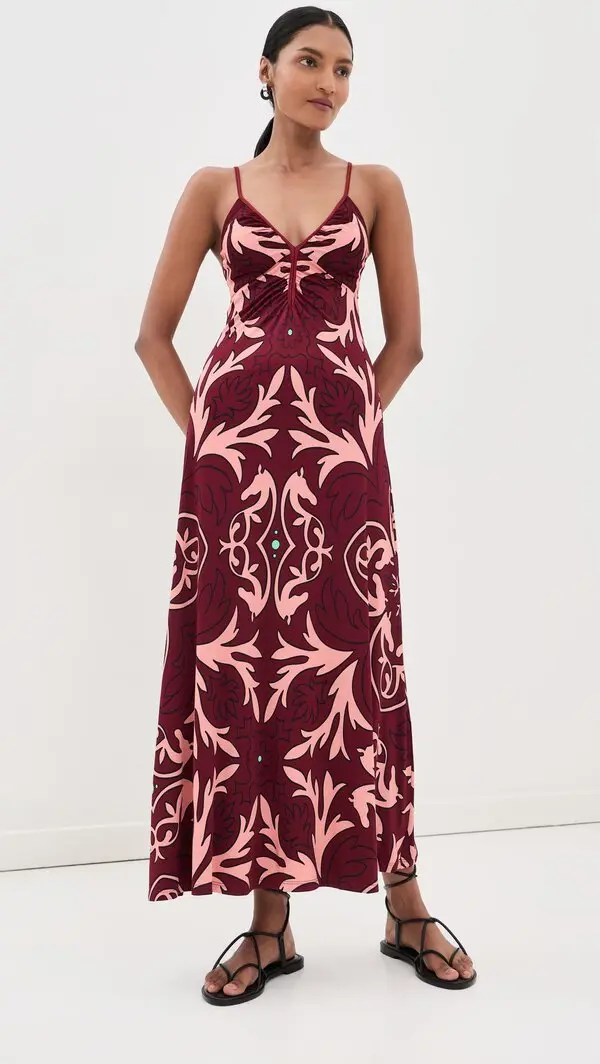 Johanna Ortiz Nuestra Tierra Ankle Dress With V-neck And Ruched Detailing