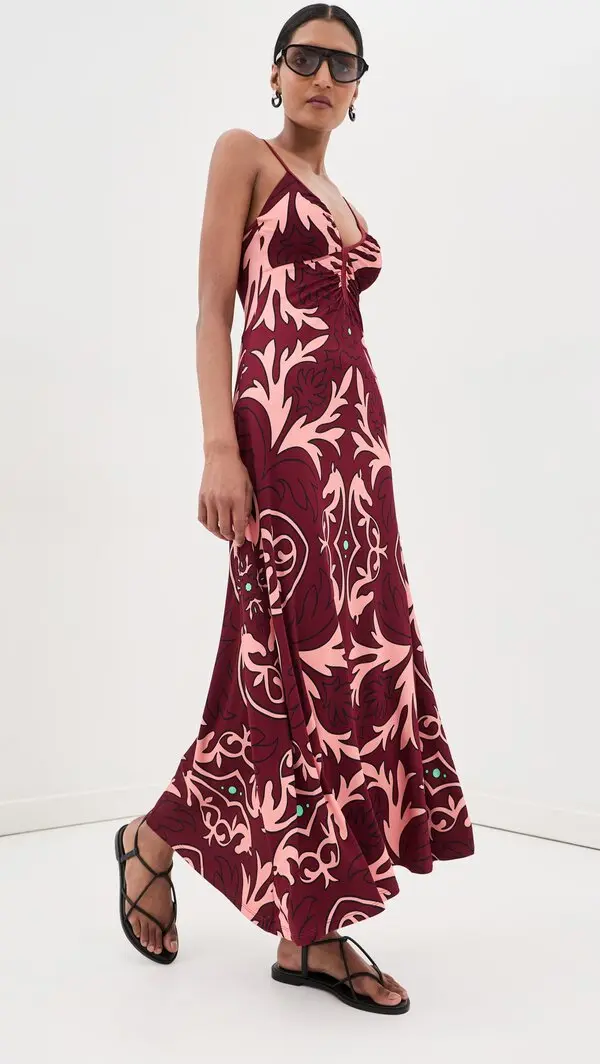Johanna Ortiz Nuestra Tierra Ankle Dress With V-neck And Ruched Detailing