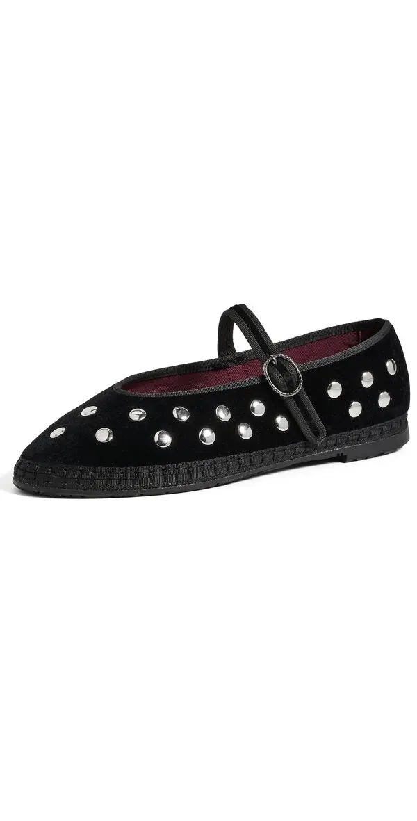 FLABELUS Mae Silver Mary Jane Flats - Black