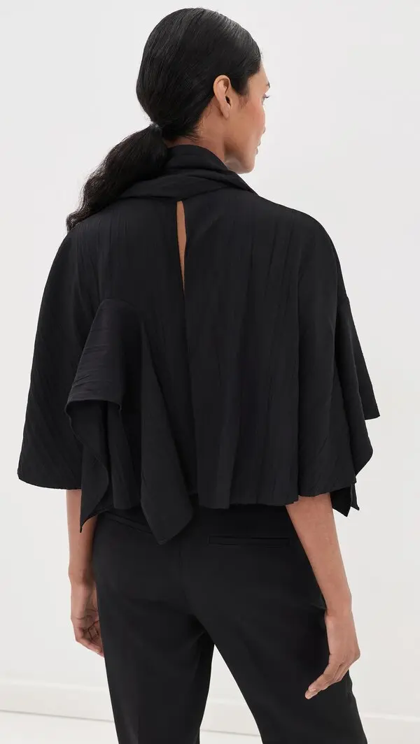 Tibi Creased Acetate Drape Cape Tie Top