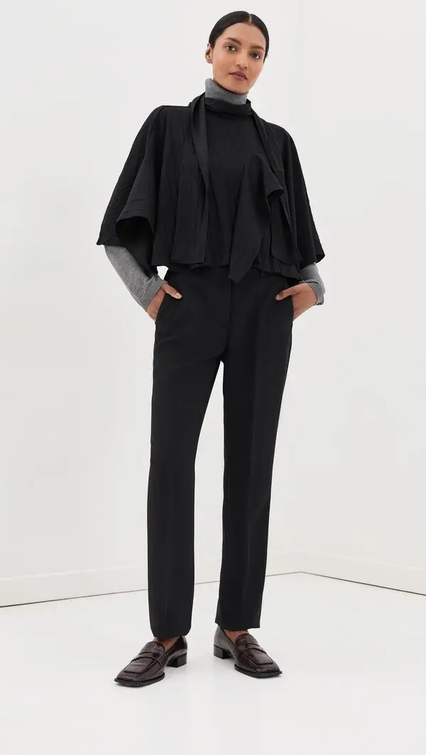 Tibi Creased Acetate Drape Cape Tie Top