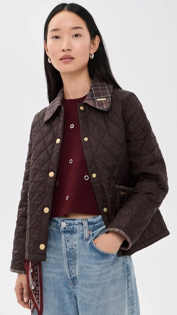 Barbour Icons Tartan Collar Cropped Liddesdale Quilted Jacket