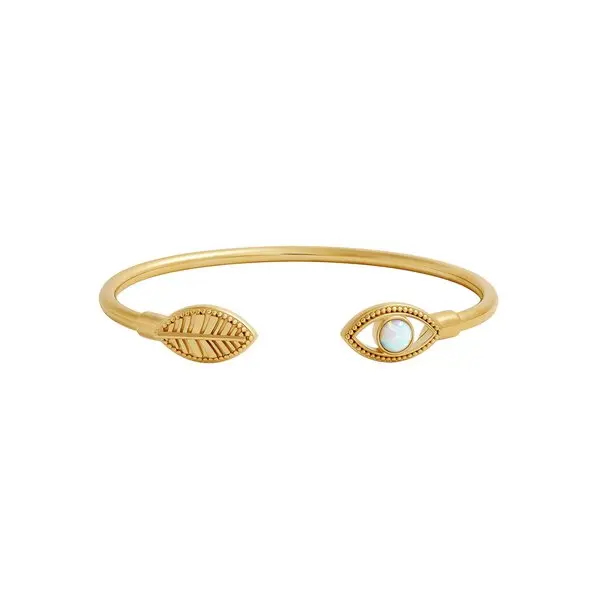 KARMA AND LUCK Guardian Evil Eye Feather Opal Cuff Bracelet - Gold
