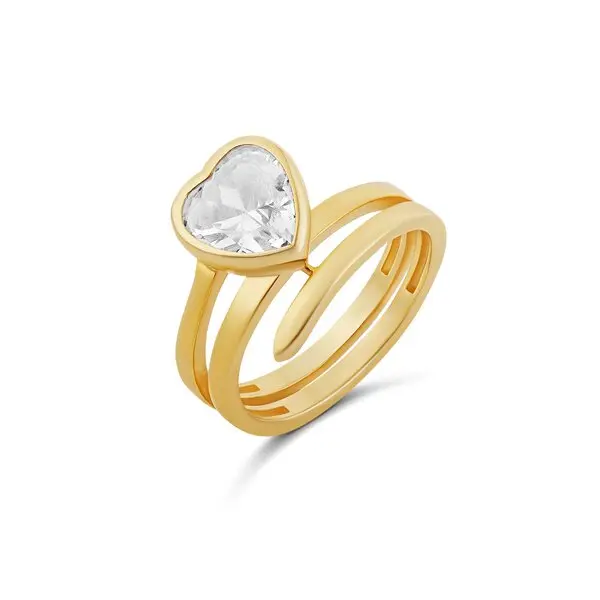 SHYMI Spiral Heart Ring With White Cubic Zirconia - Gold
