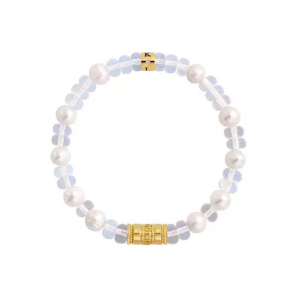 KARMA AND LUCK Endless Harmony Pearl Opal Greek Key Bracelet - White
