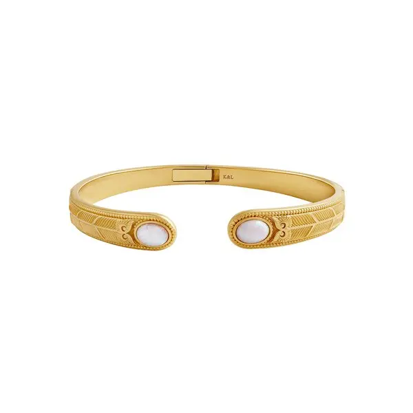 KARMA AND LUCK Free Spirit Opal Feather Cuff Bracelet - Gold