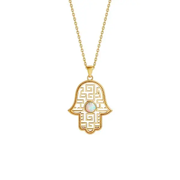 KARMA AND LUCK Protective Light Opal Hamsa Necklace