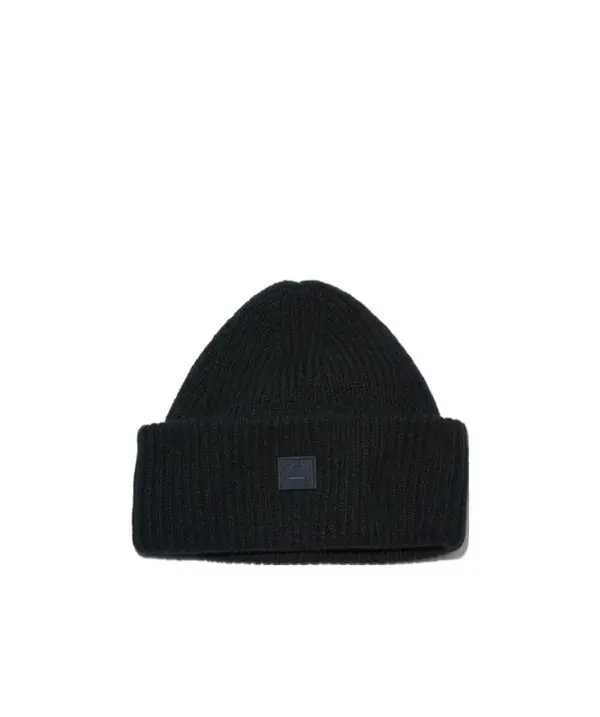Acne Studios Face Logo Patch Rib-knit Beanie - Black
