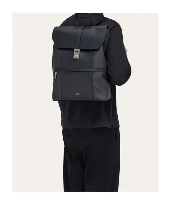 FERRAGAMO Monogram Backpack With Gancini Buckle