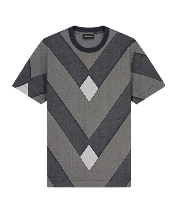 Emporio Armani Lightweight, Slim-fit, Short-sleeve Crew-neck T-shirt In Lyocell Blend With Contrast Details - Navy Blue/gray