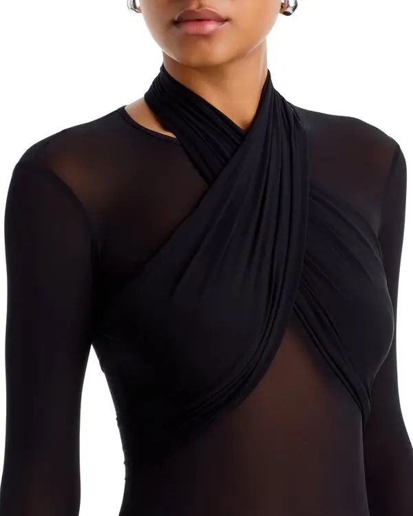 Wardrobe.NYC Crossover Bodice Mesh Bodysuit