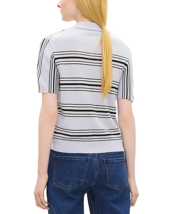 Theory Cashmere Striped Polo Top - Cool Fog Multi