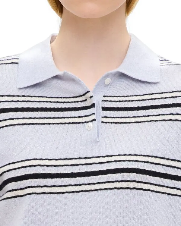 Theory Cashmere Striped Polo Top - Cool Fog Multi
