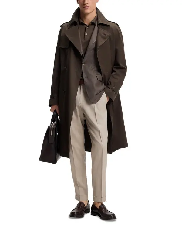 BOSS L-cook Double Breasted Cotton Blend Trench Coat