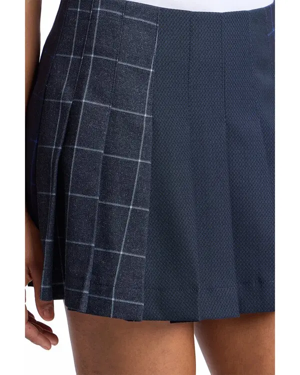 Avec Les Filles Windowpane Pleated Mini Skirt