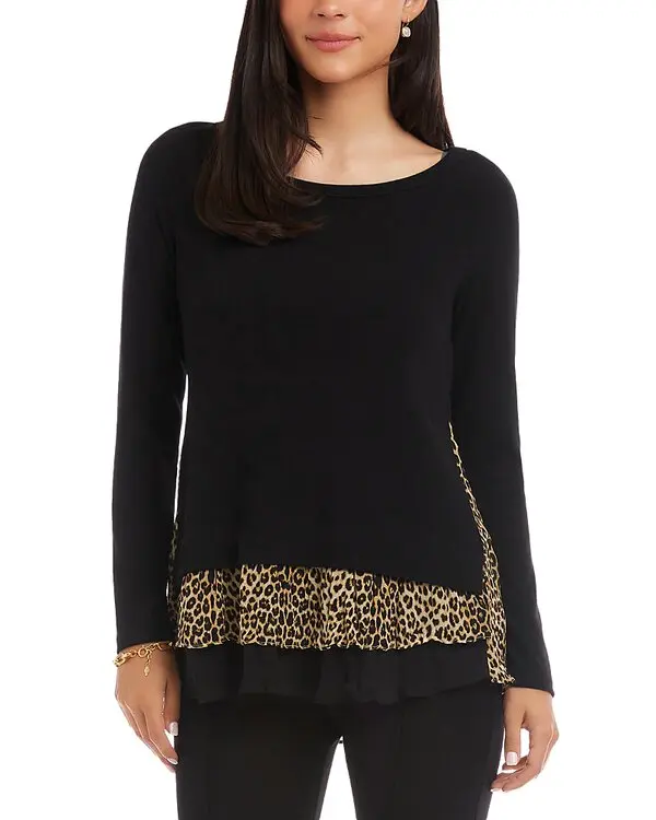 Karen Kane Layered Contrast Leopard Print Sweater - Black
