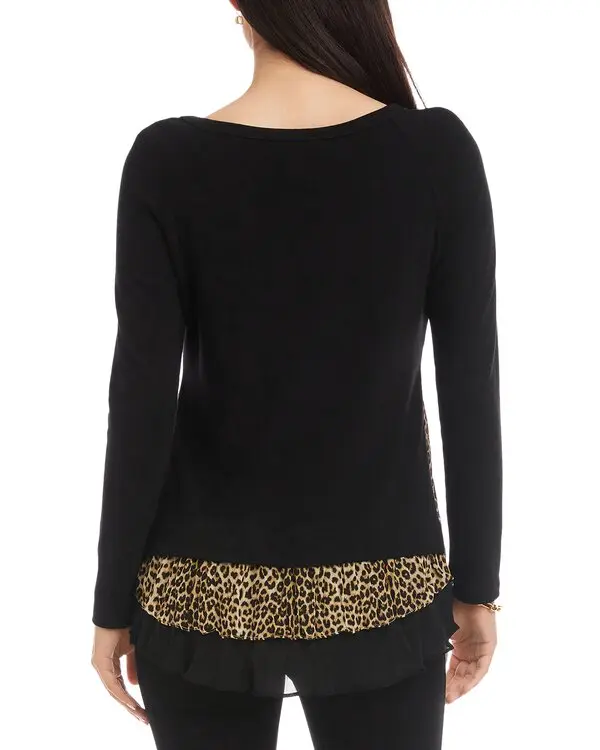 Karen Kane Layered Contrast Leopard Print Sweater