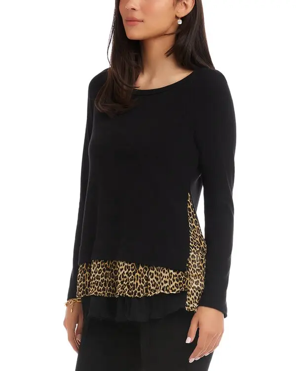 Karen Kane Layered Contrast Leopard Print Sweater