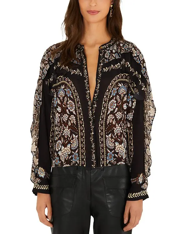 Farm Rio Daniela Band Collar Blouse - Daniela Black