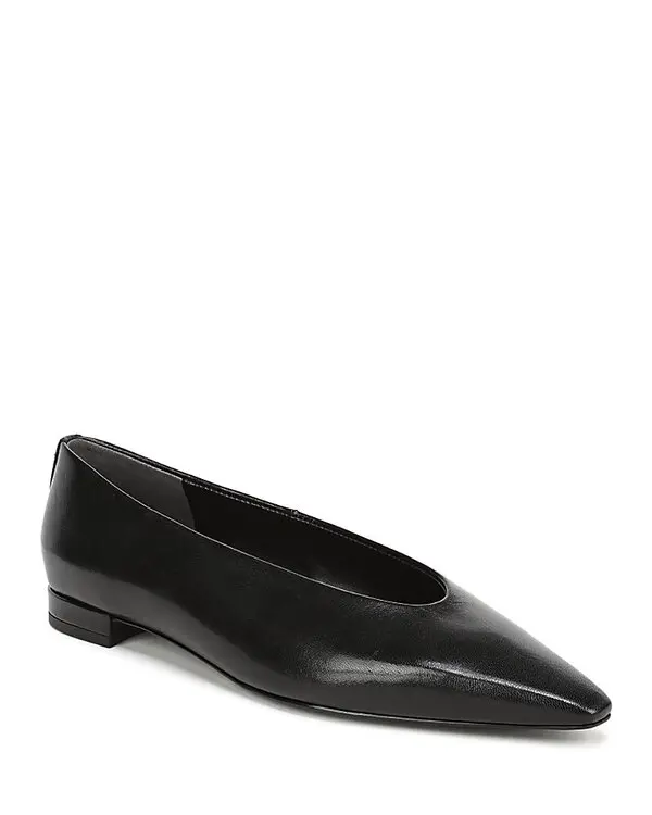 Sam Edelman Emory Pointed Toe Leather Ballet Flats - Black