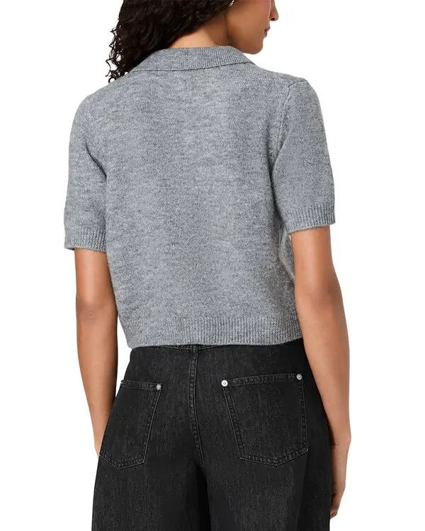 French Connection Suzie Knit Short Sleeve Collared Cardigan Sweater - Grey